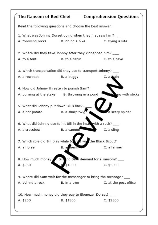 O. Henry "The Ransom of Red Chief" worksheets | Made By Teachers