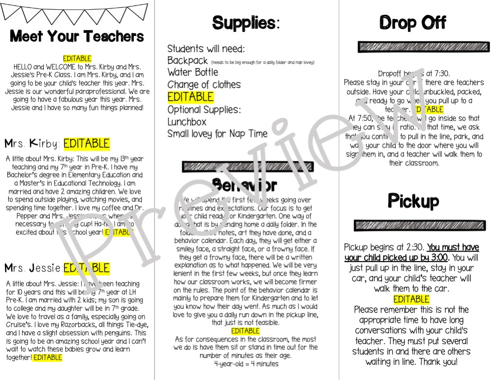 Back to School Trifold Brochure | Made By Teachers