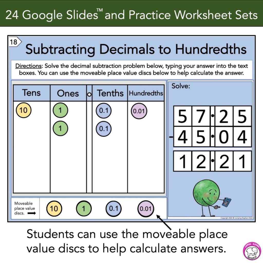 Subtracting Decimals to Hundredths No Regrouping Google Slides and ...