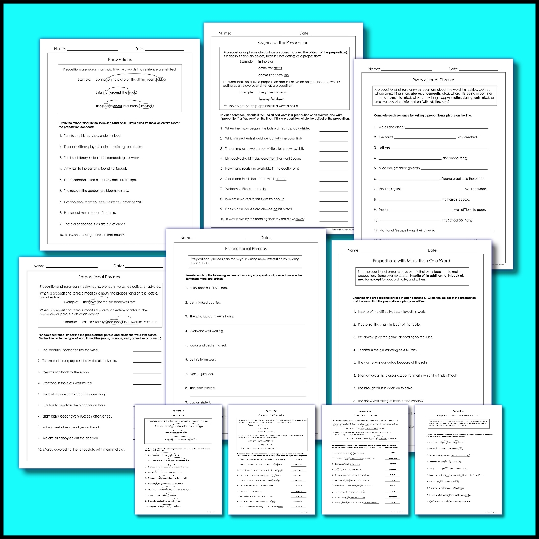 Prepositions and Pronouns - BUNDLE - 10 worksheets - Grades 4-5-6 ...