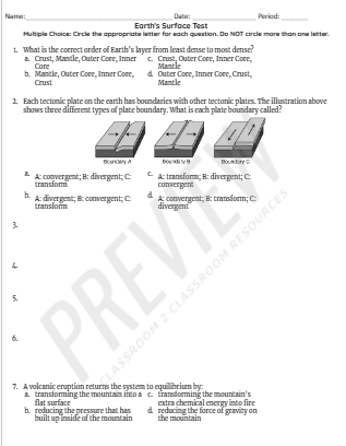 Earth's Surface 22 question test | Made By Teachers