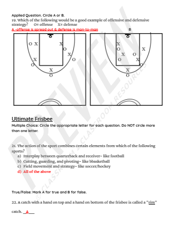 P.E. EOC Exam: Softball, Basketball, Ultimate Frisbee, Fitness: 50 ...