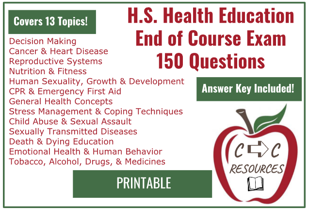 HS Health EOC Exam 150 Questions (Key included) | Made By Teachers