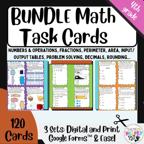 4th Grade Set #1 CCSS/TEKS Aligned FRACTIONS | 40 Task Cards | Digital ...