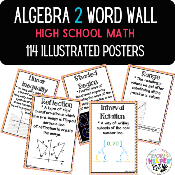 Word Wall Vocabulary Posters for Algebra 2 Units High School | 114 ...