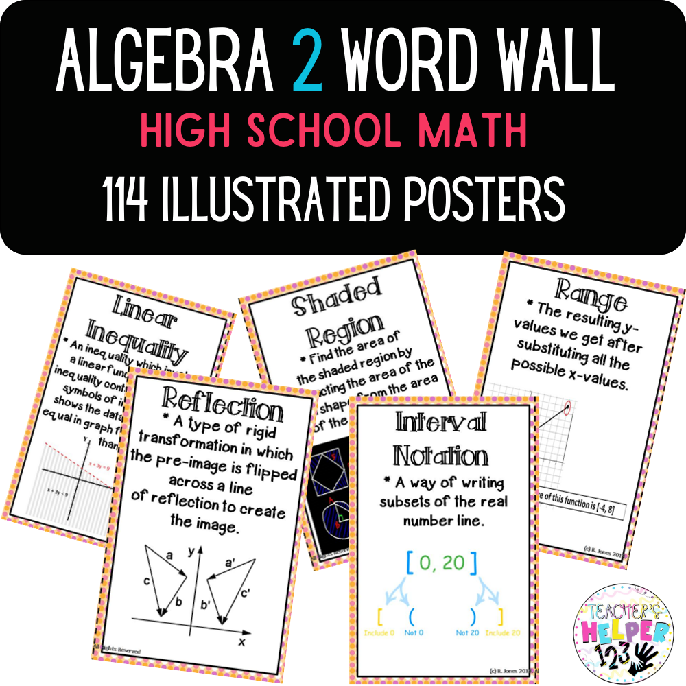 Word Wall Vocabulary Posters for Algebra 2 Units High School | 114 ...