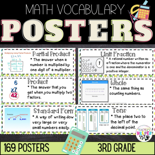 Word Wall Vocabulary Posters for 3rd Grade Math Units | 169 Words ...