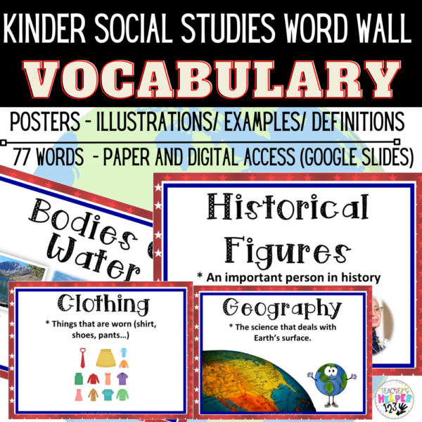 Word Wall Vocabulary Posters for Social Studies | Kindergarten | 86 ...