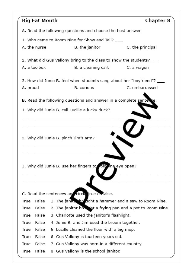 Barbara Park "Junie B. Jones and her Big Fat Mouth" worksheets | Made ...