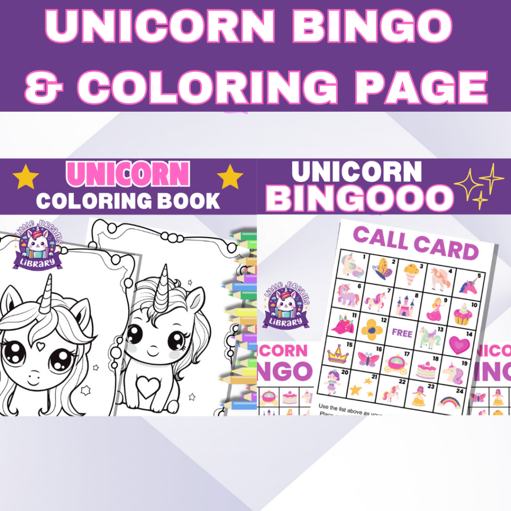 Magical Unicorn Coloring Pages & Unicorn Printable Bingo Game Cards ...