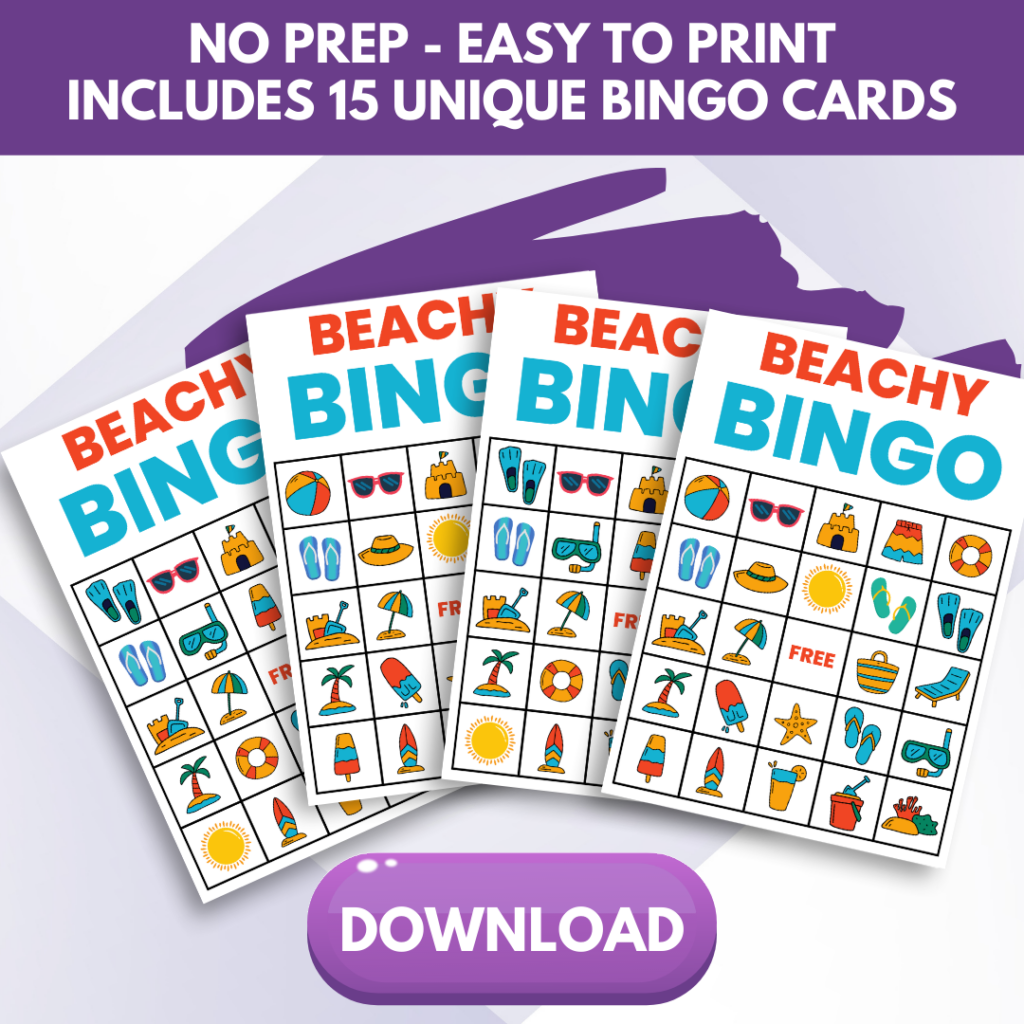 Beachy Printable Bingo Game Cards - Fun and Educational Beach Summer ...