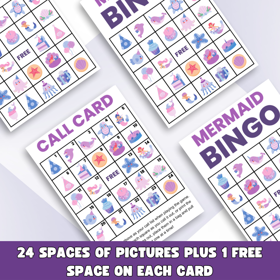 Mermaid Printable Bingo Game Cards - Fun and Educational Activity for ...