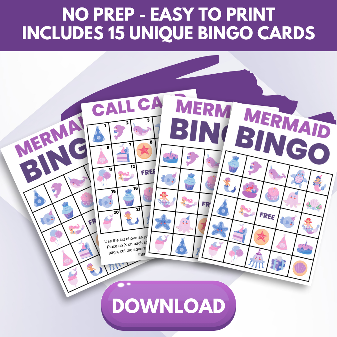 Mermaid Printable Bingo Game Cards - Fun and Educational Activity for ...