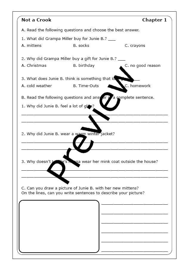 Barbara Park "Junie B. Jones Is Not a Crook" worksheets - Made By Teachers