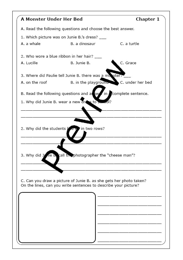 Barbara Park "Junie B. Jones Has a Monster Under Her Bed" worksheets ...