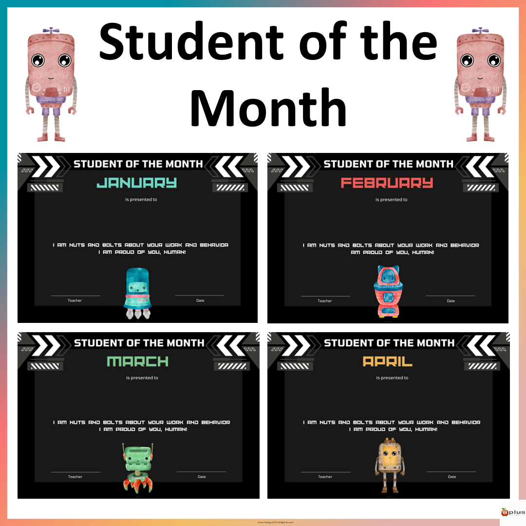 Robot Theme Student of the Month Editable Award Certificates | Made By ...
