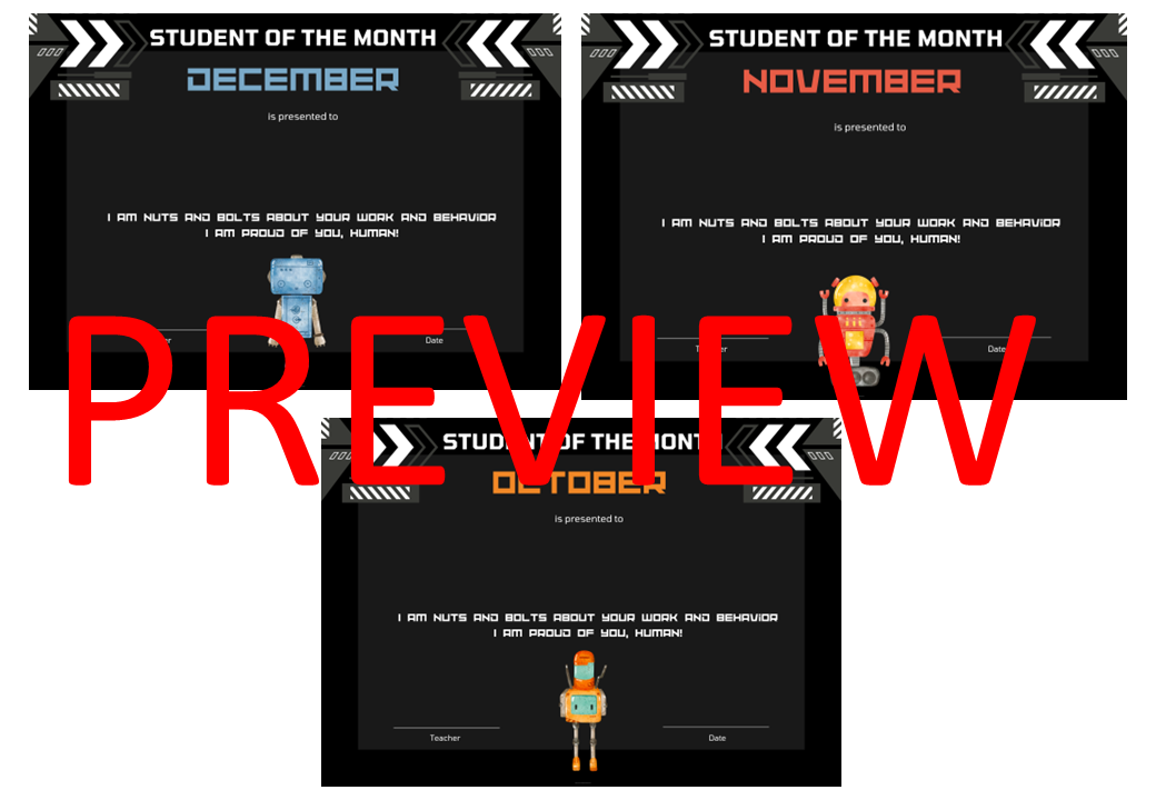 Robot Theme Student of the Month Editable Award Certificates | Made By ...