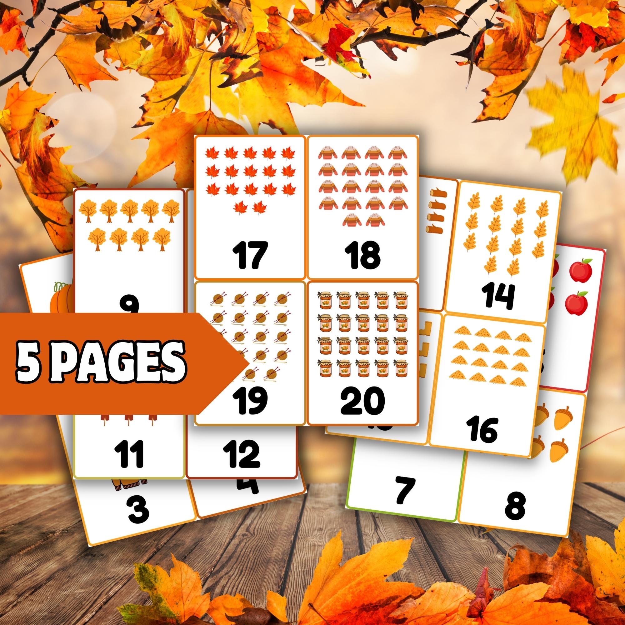 Autumn Adventures: Numbers 1-20 Flashcards for Fall Learning Fun | Made ...
