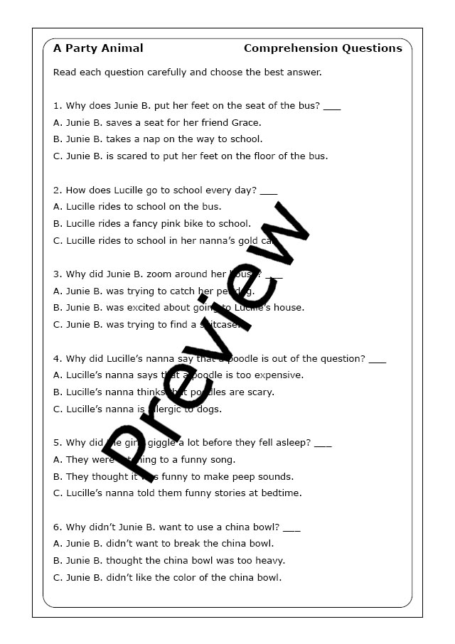 Barbara Park "Junie B. Jones Is a Party Animal" worksheets | Made By ...