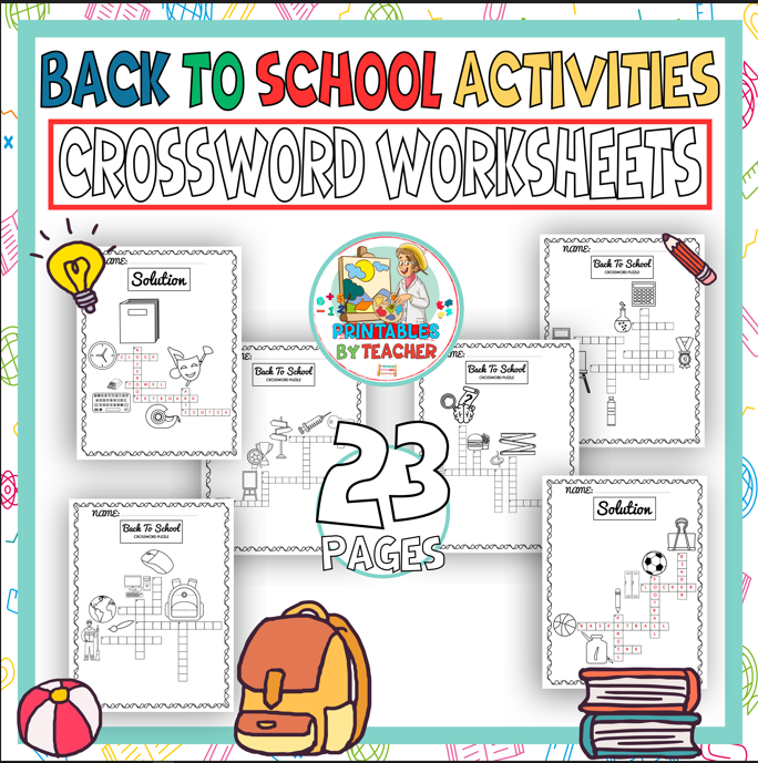 back to school activities - back to school crossword worksheets for ...