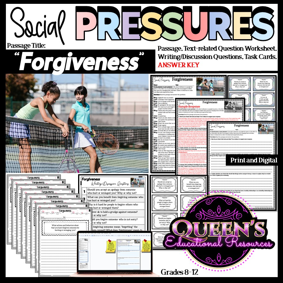 Peer Pressure Reading Passage | Social Pressures | Forgiveness ...