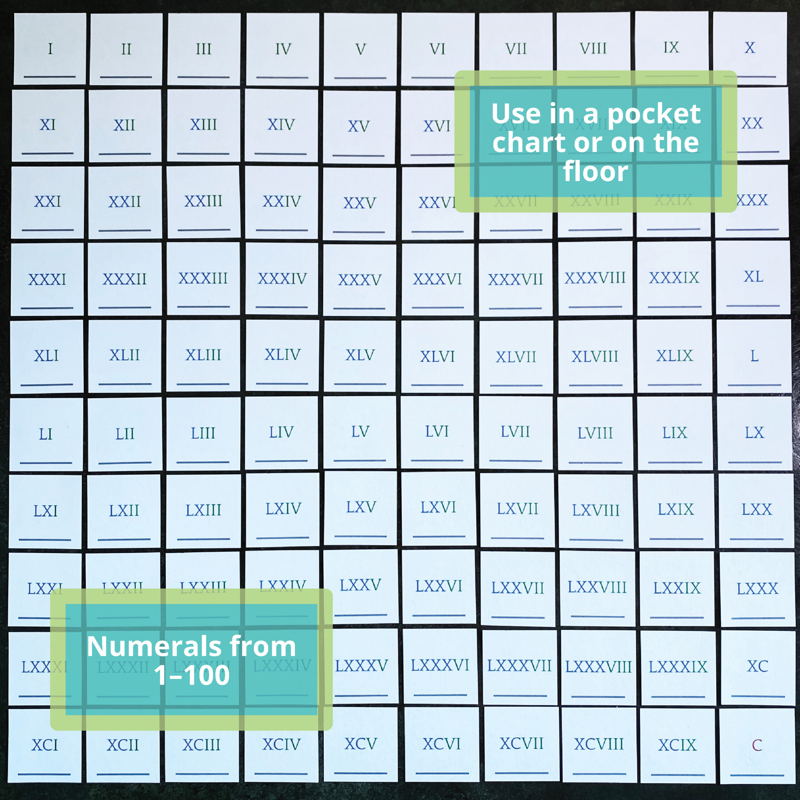 Montessori Math Roman Numeral Hundred Chart Cards | Made By Teachers