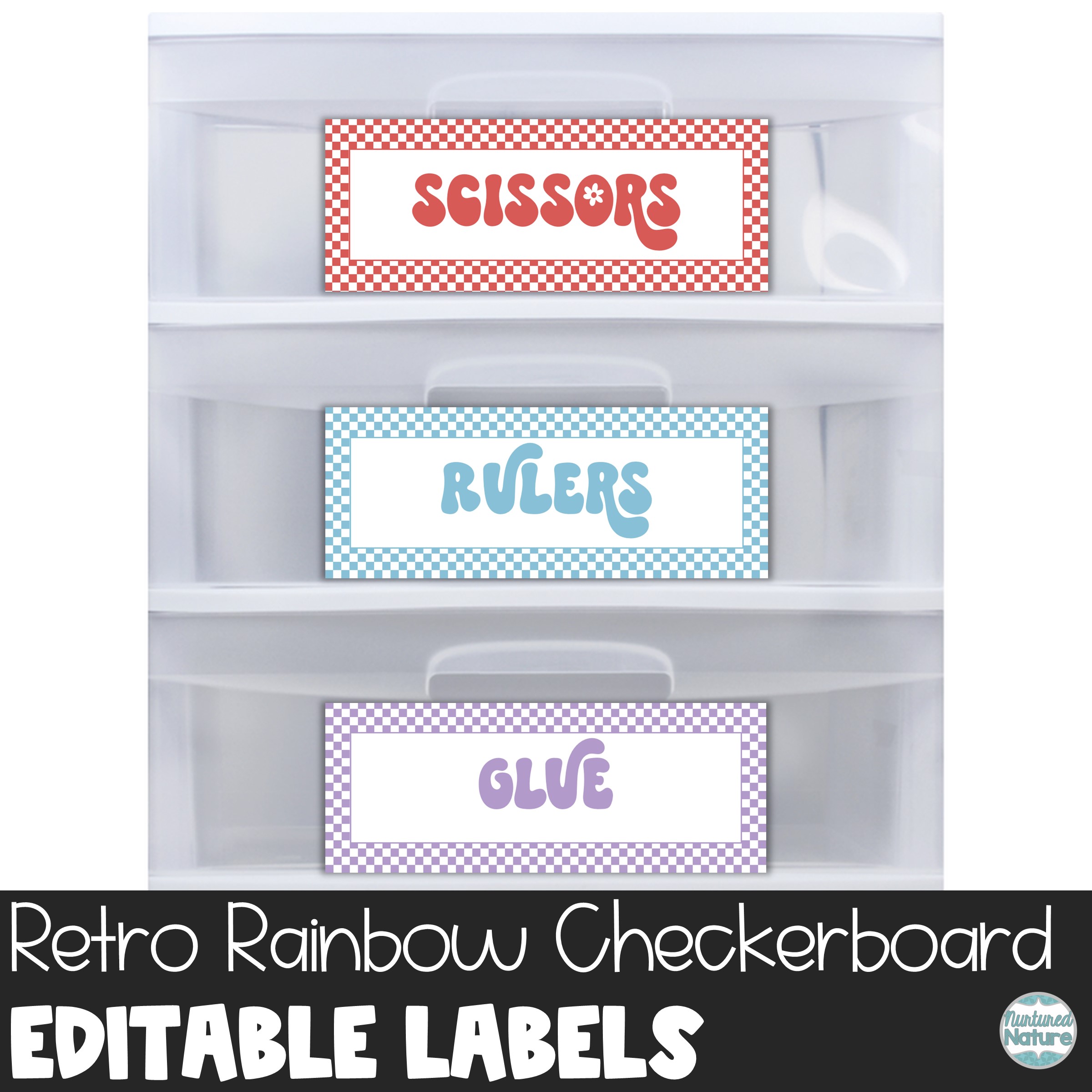 Editable Labels - Rainbow Checker - Printable Retro Classroom Decor ...