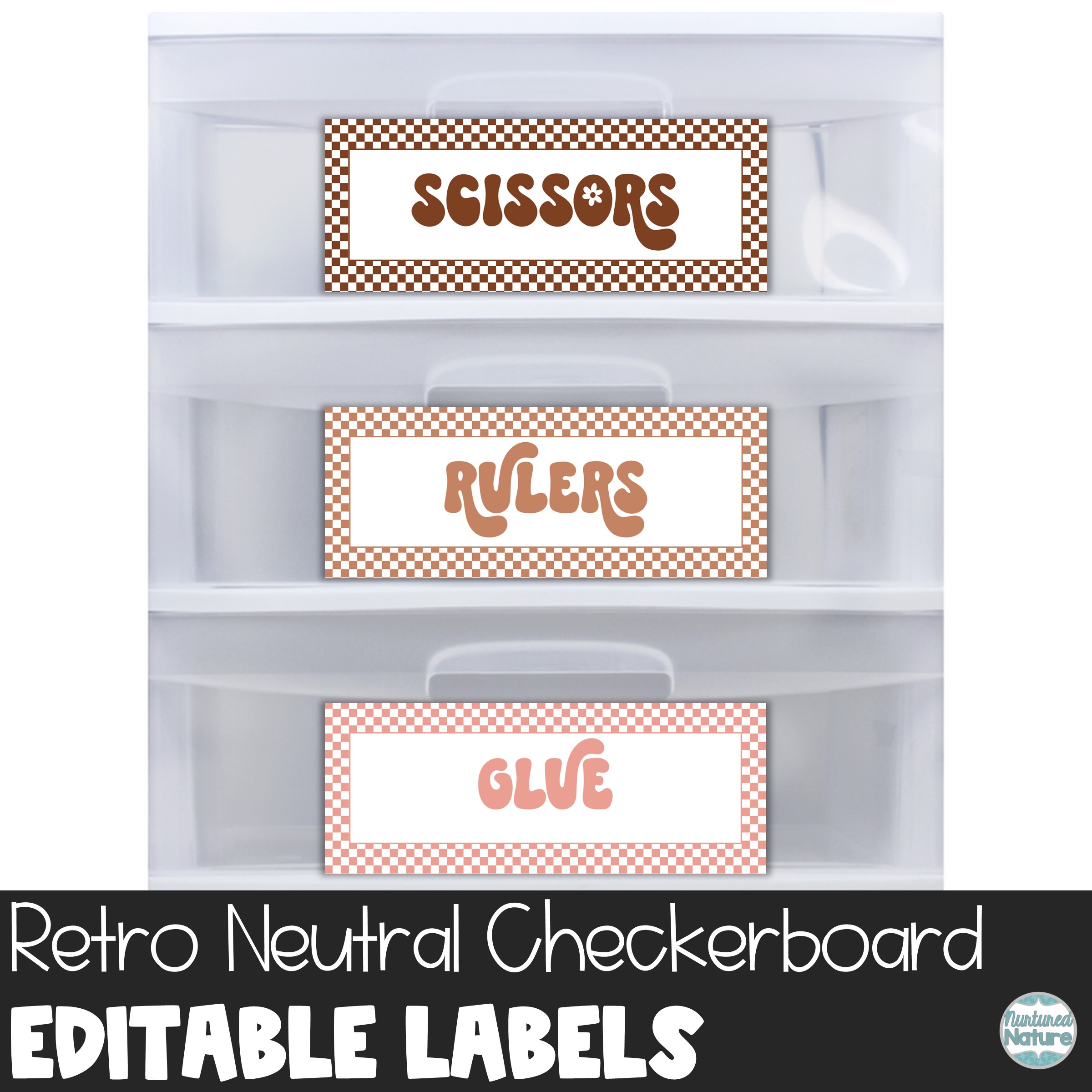 Editable Labels - Neutral Checker - Printable Retro Classroom Decor ...