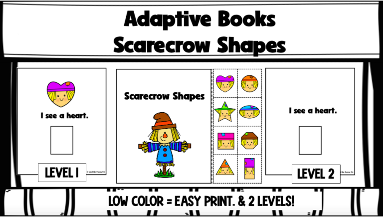 Fall Shapes total of 6 Adaptive Books apple themes, scarecrow, acorn ...