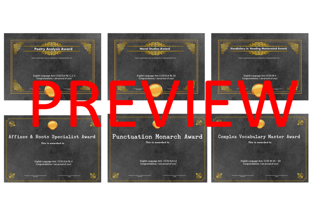 English Language Arts Certificate Awards For Middle and High School ...