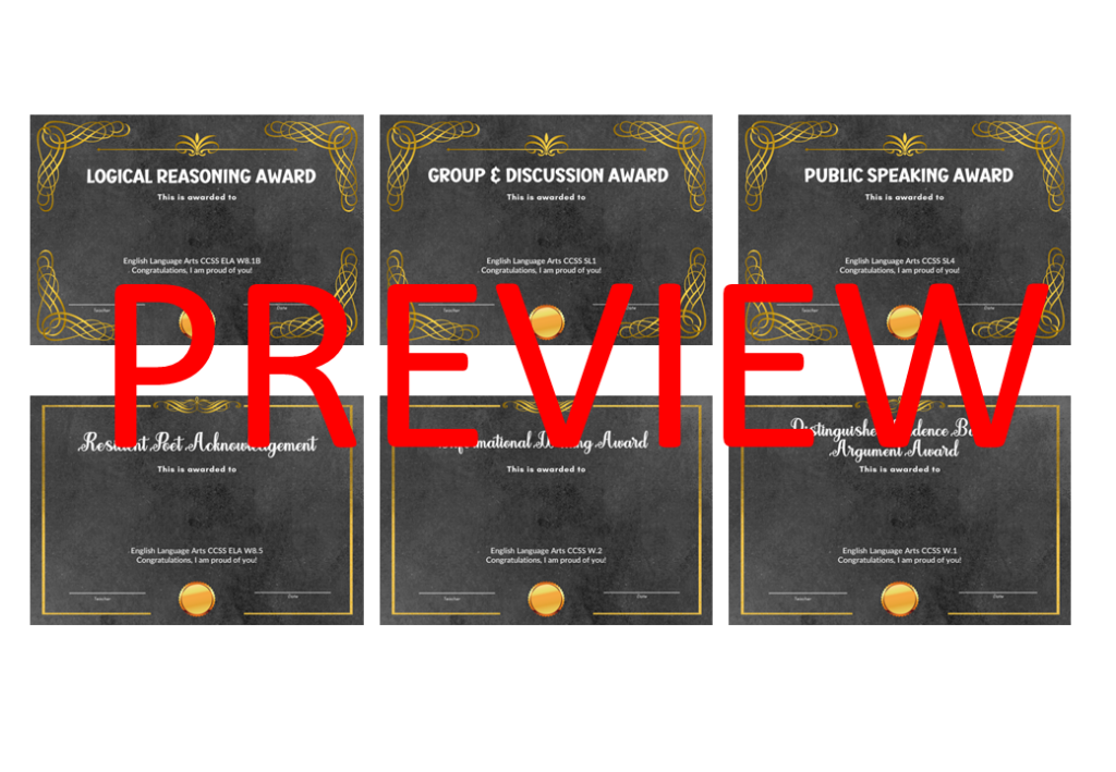 English Language Arts Certificate Awards For Middle and High School ...