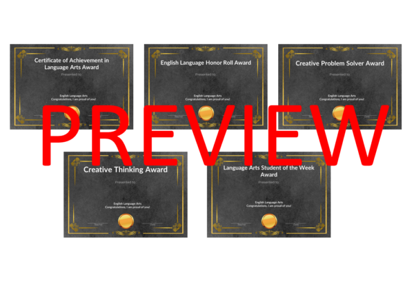 English Language Arts Certificate Awards For Middle and High School ...