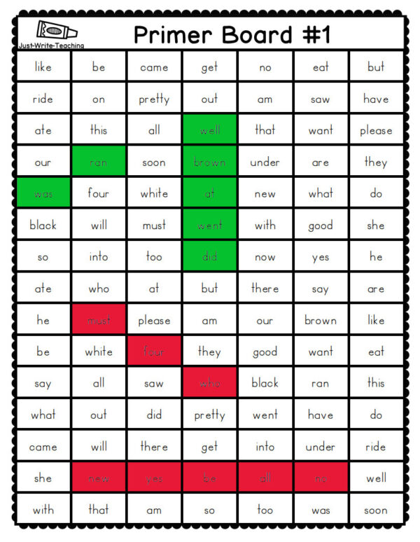 Connect 5 Primer Sight Words Game | Made By Teachers