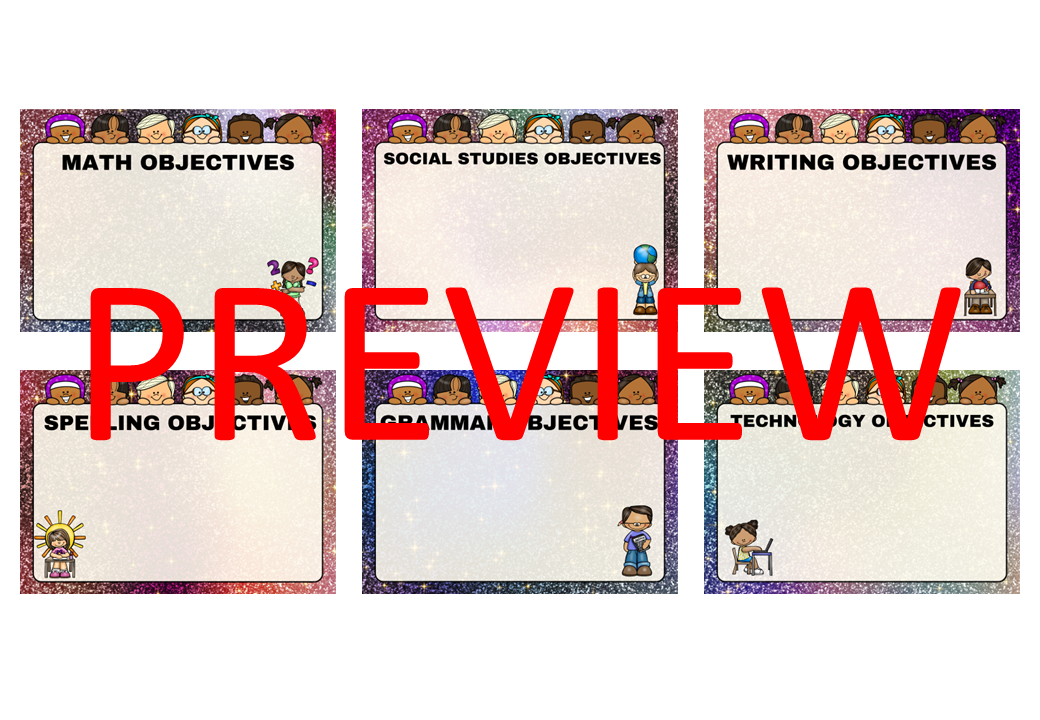 Learning Objectives Bulletin Board Display Posters Glitter Theme ...