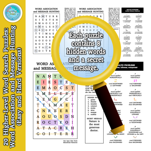 20 Higher-Level Word Search Puzzles: Word Association and Message ...