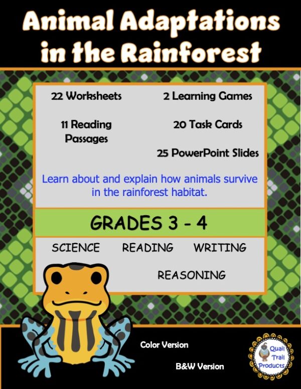 Animal Adaptations in the Rainforest Habitat Activities and Worksheets ...