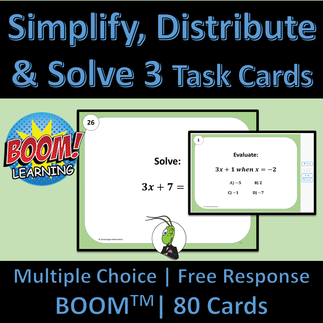 Simplify Expressions and Solve Equations #3 Boom Task Cards | Made By ...