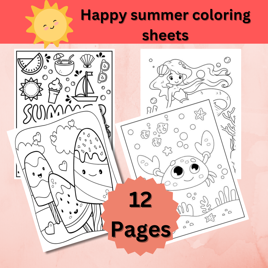 12 Summer Coloring Pages for kids, Summer Printables, Beach Coloring ...