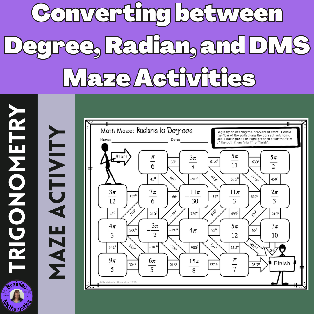 Converting between Radians, Degree, and DMS Maze Activity | Made By ...