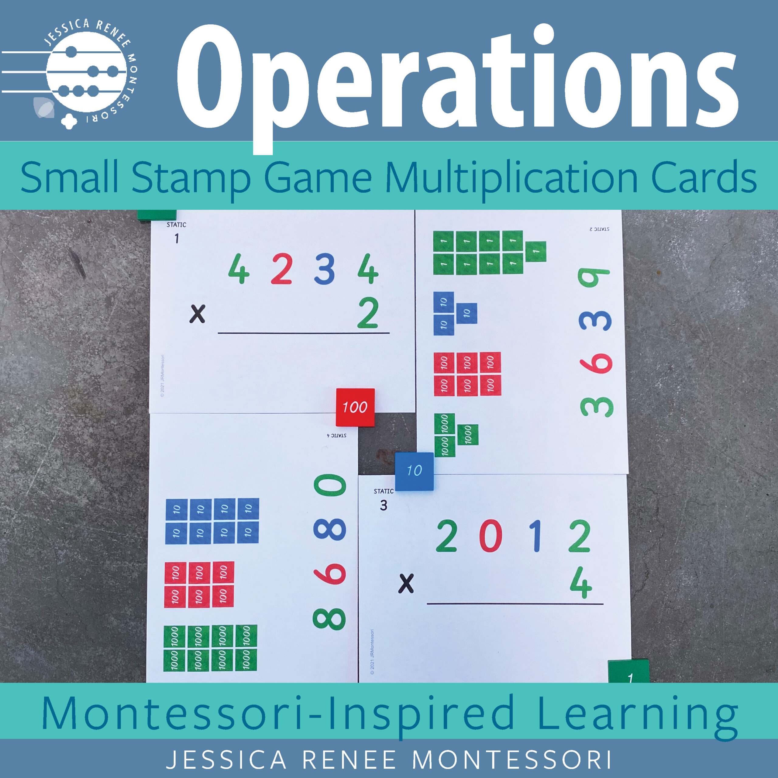 Montessori Math 4-Digit Stamp Game Multiplication with Small Cards ...
