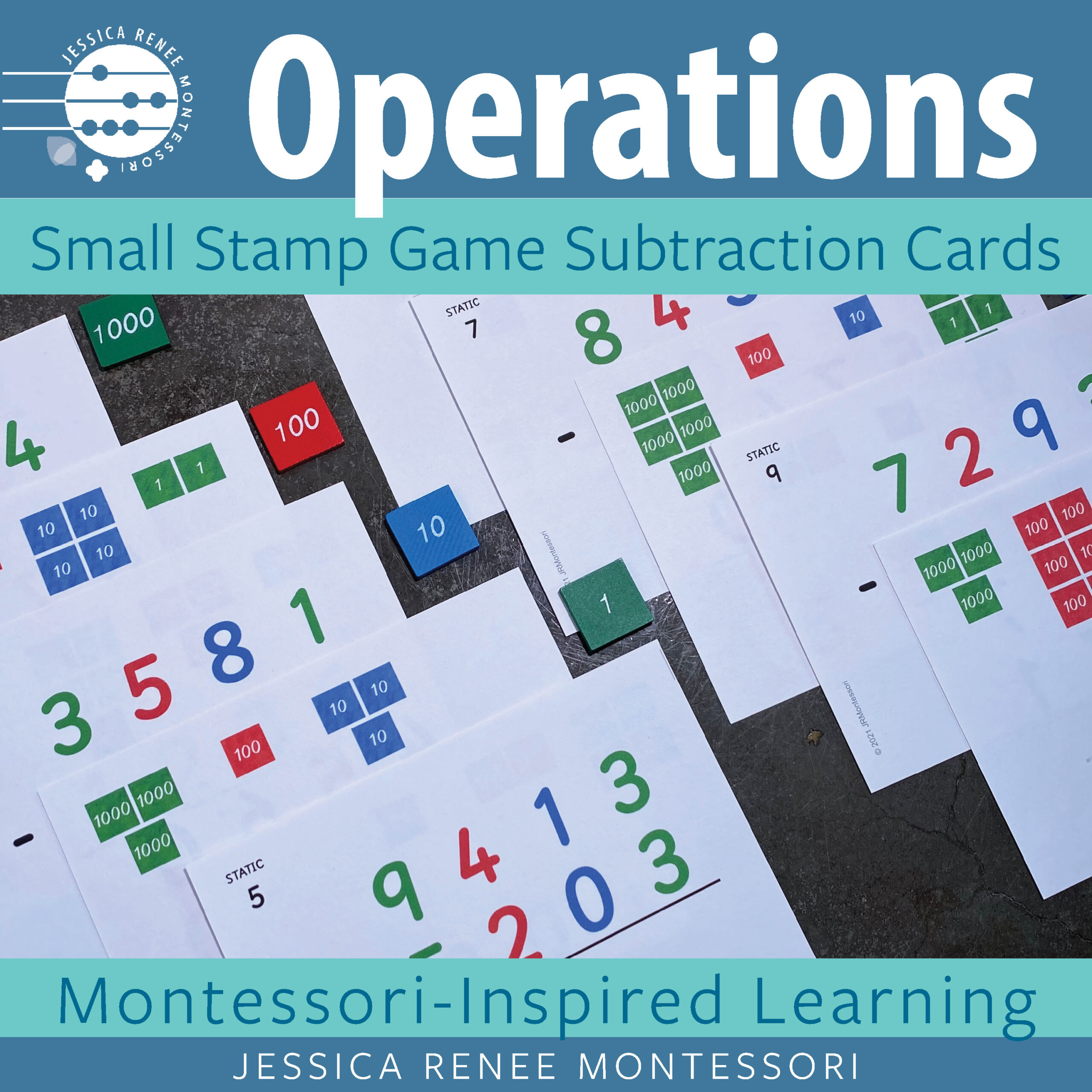 Montessori Math 4-Digit Stamp Game Subtraction with Small Cards | Made ...