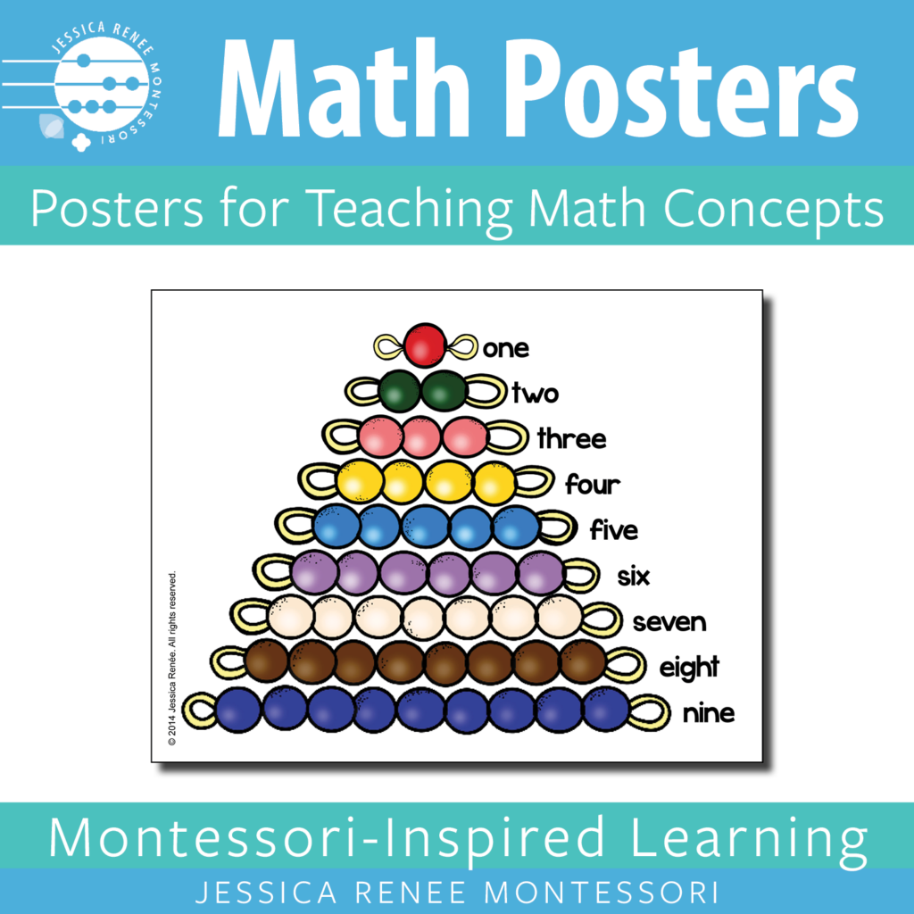 Montessori Math Posters with Golden Beads, Colored Bead Stair, and ...