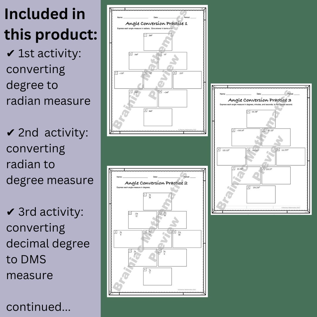 Converting between Radians, Degree, and DMS Practice Activity | Made By ...