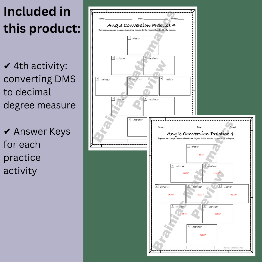 Converting between Radians, Degree, and DMS Practice Activity | Made By ...