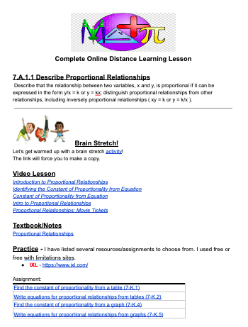 Complete Online Distance Learning 7th Math Proportional Relationships 7 ...