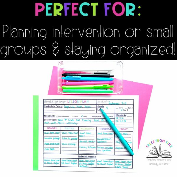 Small Group Lesson Plan Templates - Lesson Goals & Intervention Data ...