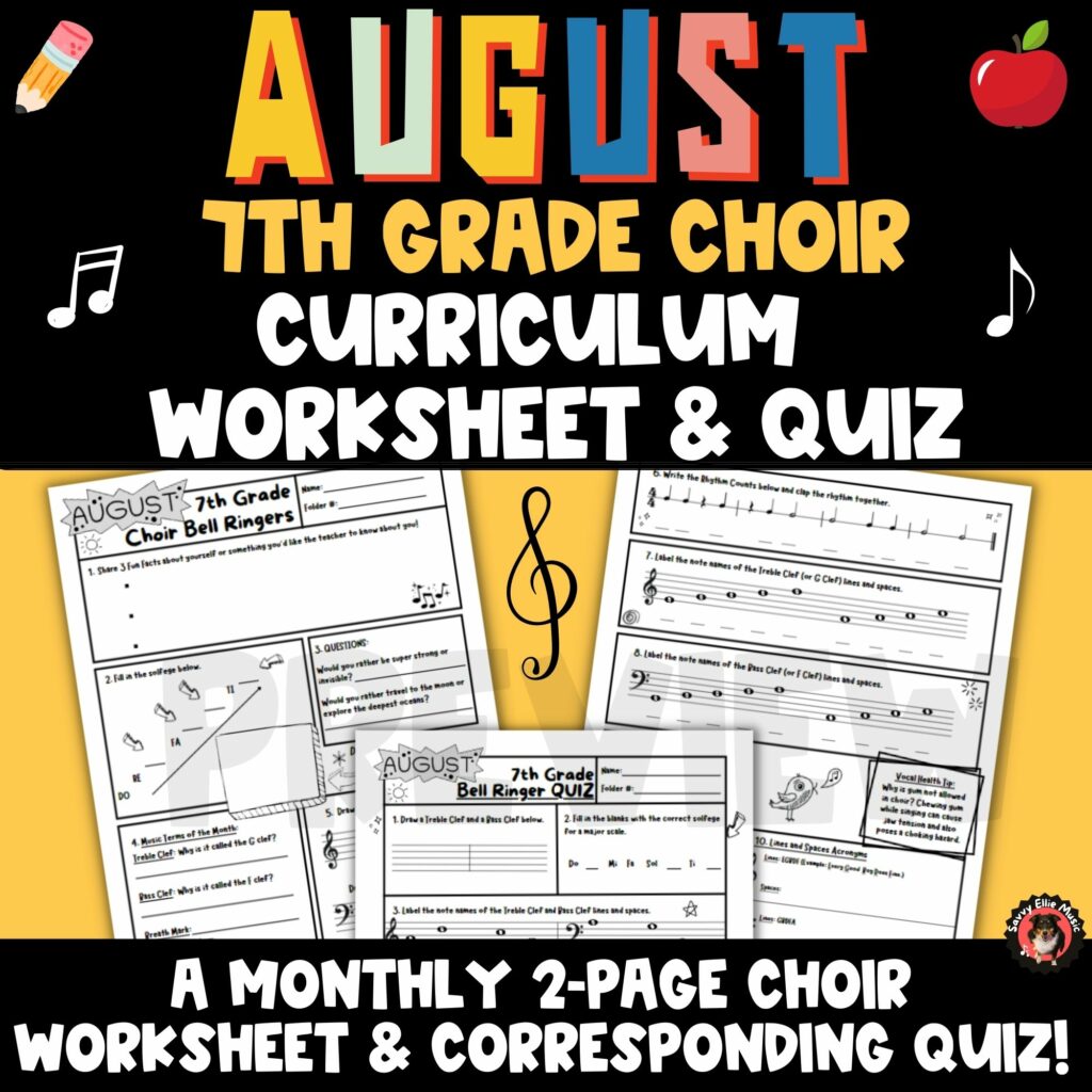 Middle School Choir Curriculum Monthly Worksheets & Quizzes for 6-8 ...