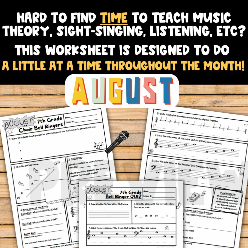 August 7th Grade Choir Curriculum Monthly Worksheet, Quiz & Answer keys ...