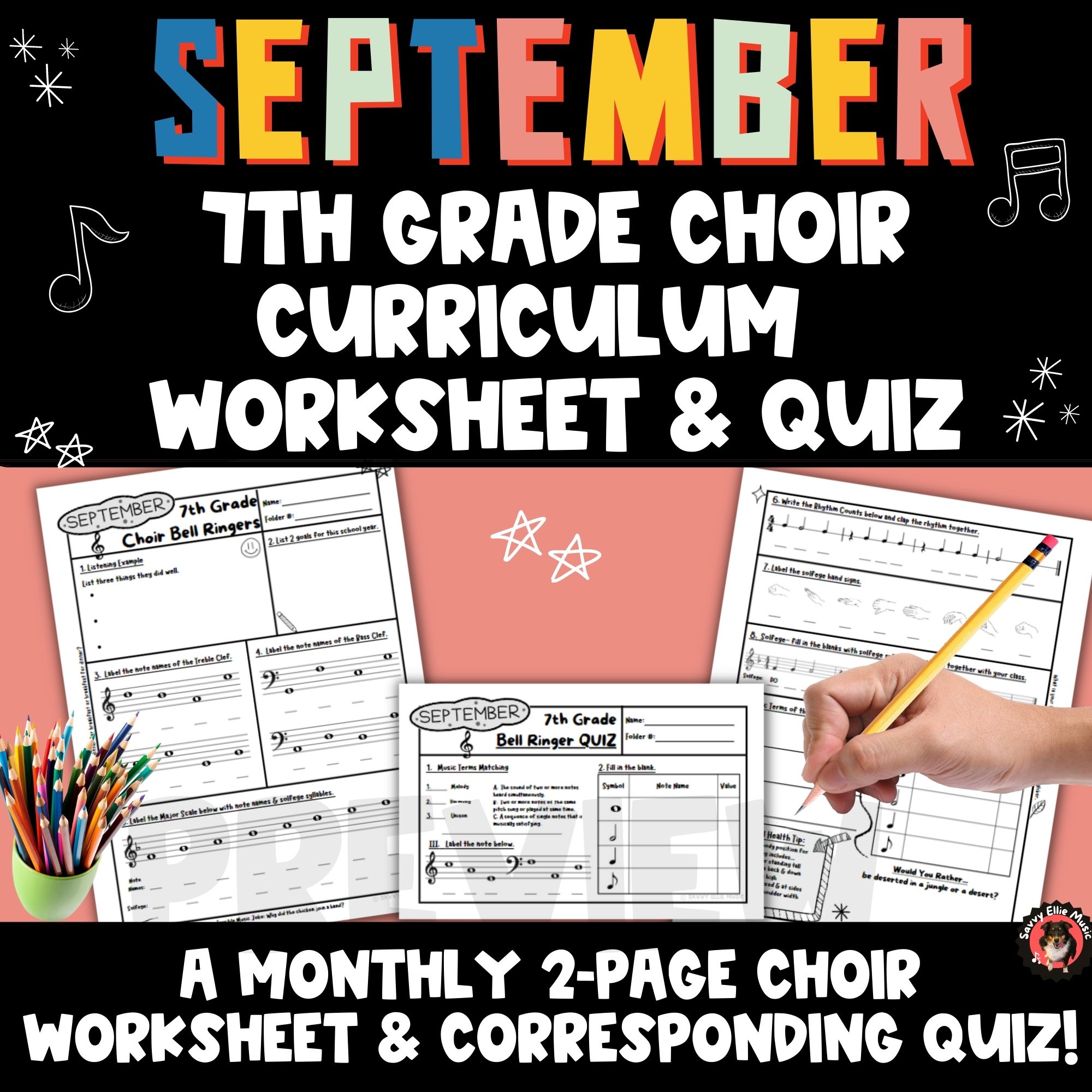 September 7th Grade Choir Curriculum Monthly Worksheet, Quiz & Answer ...