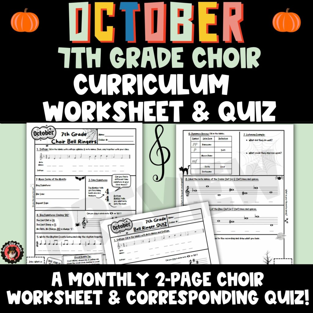 7th Grade Choir Curriculum Monthly Worksheets, Quizzes & Answer Keys ...